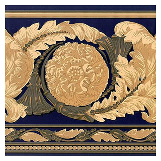 Classic Victorian Wallpaper Border Navy Blue Green Beige 9"x15' Vt4679B ...