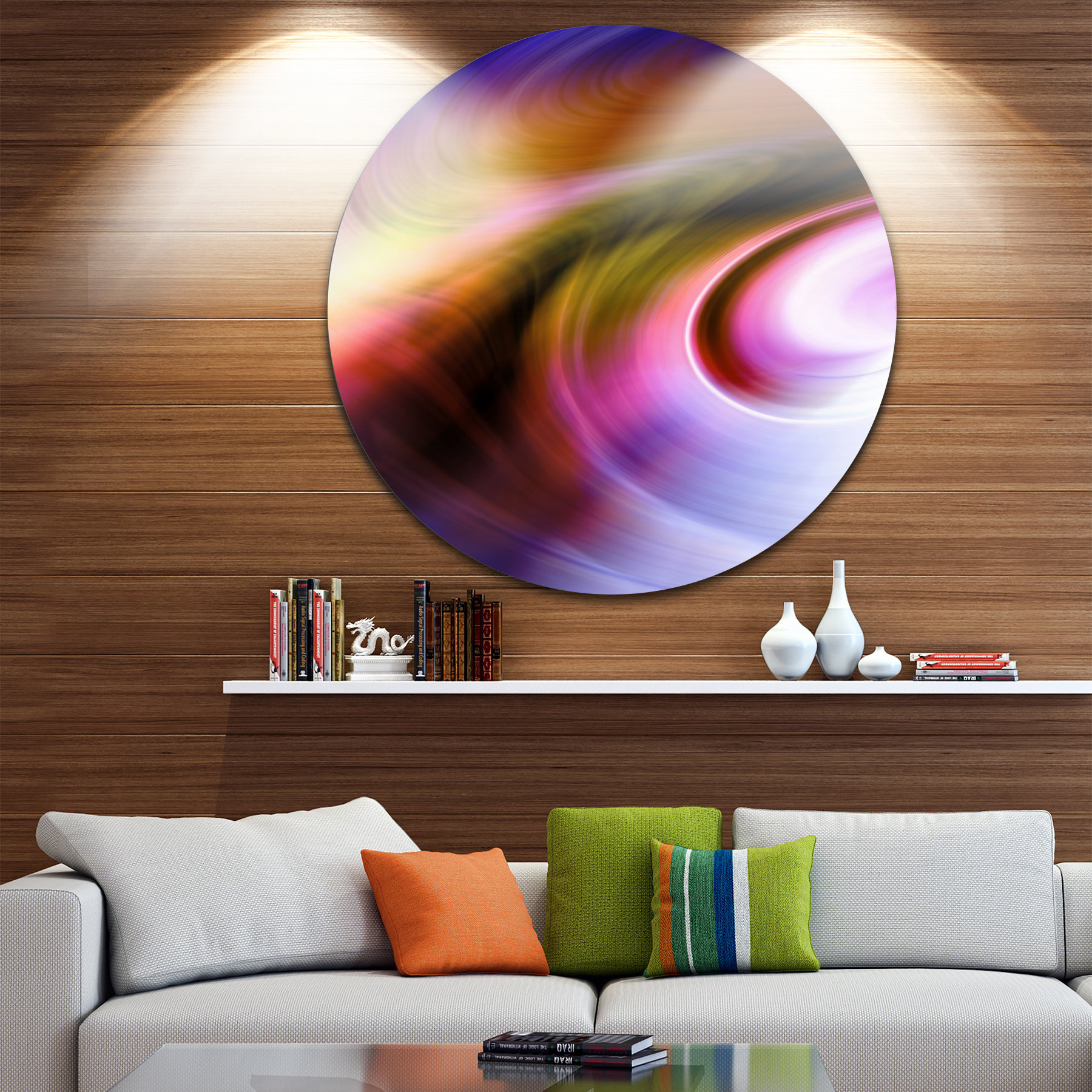 Curved Texture Of Colors, Abstract Digital Disc Metal Wall Art, Disc of ...