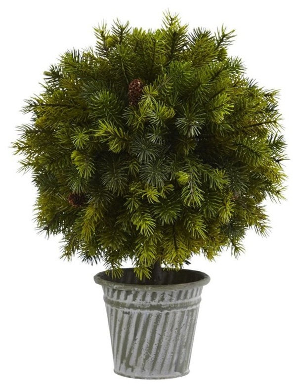 Pine Ball in Iron Top Tree, 18" - Rustic - Artificial Plants And Trees ...