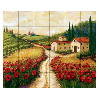 Tile Mural Kitchen Backsplash - Red Poppy Road - by Joanne Margosian ...