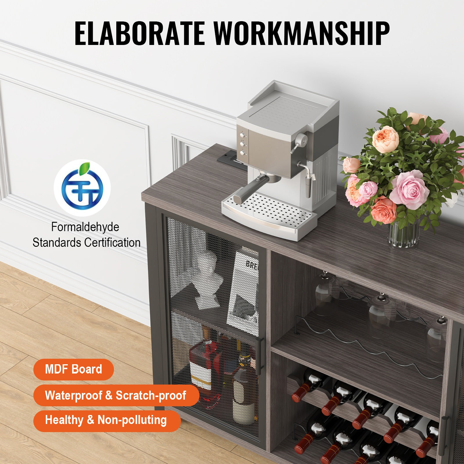 VEVOR Industrial Bar Cabinet Wine Bar Table With Wine Rack for Liquor ...