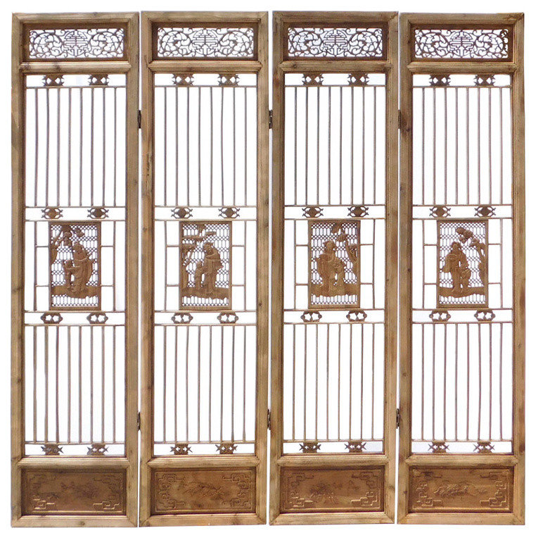 Chinese People Carving Window Pattern Wood Panel Floor Screen Hcs1523 ...