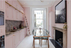 Hidden "library" ladder for kitchen upper cabinet accessibility