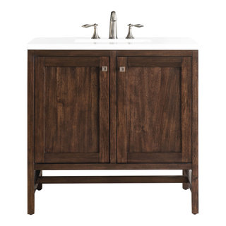 Addison 36" Vanity, With Doors, Mid Century Acacia, Classic White ...