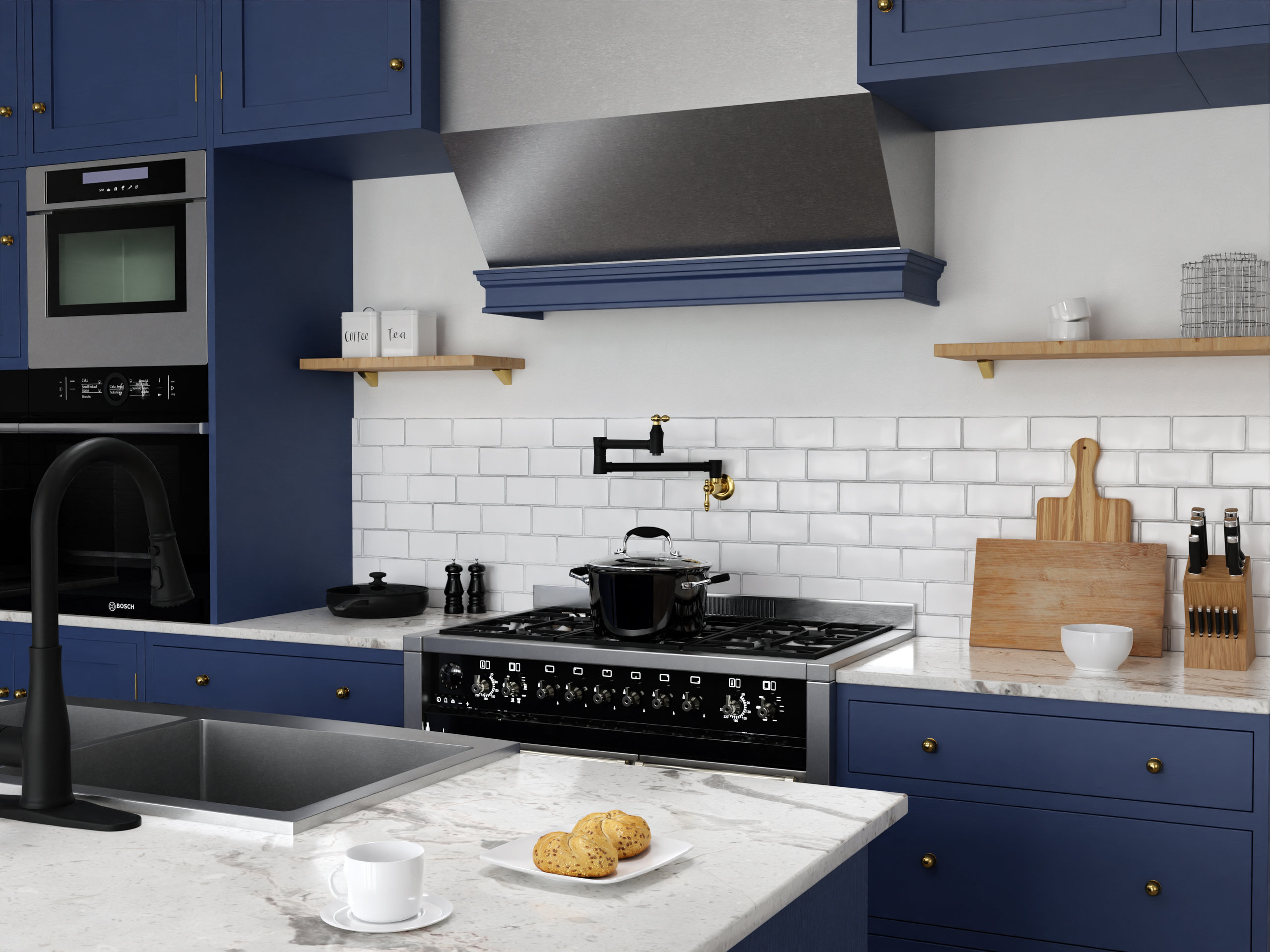 24" Wall Mounted Pot Filler With Dual Swivel, Matte Black and Brushed ...