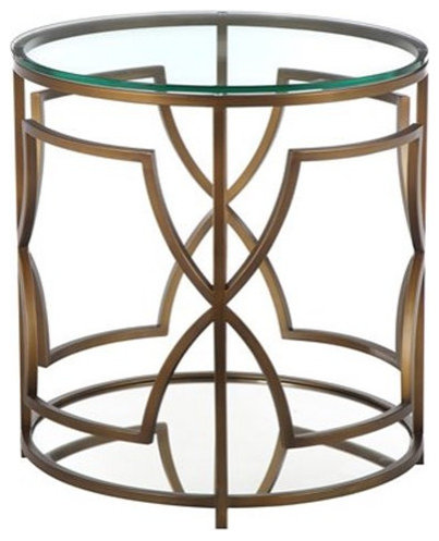 American Home Classic Edward Round Metal and Glass Side Table in ...