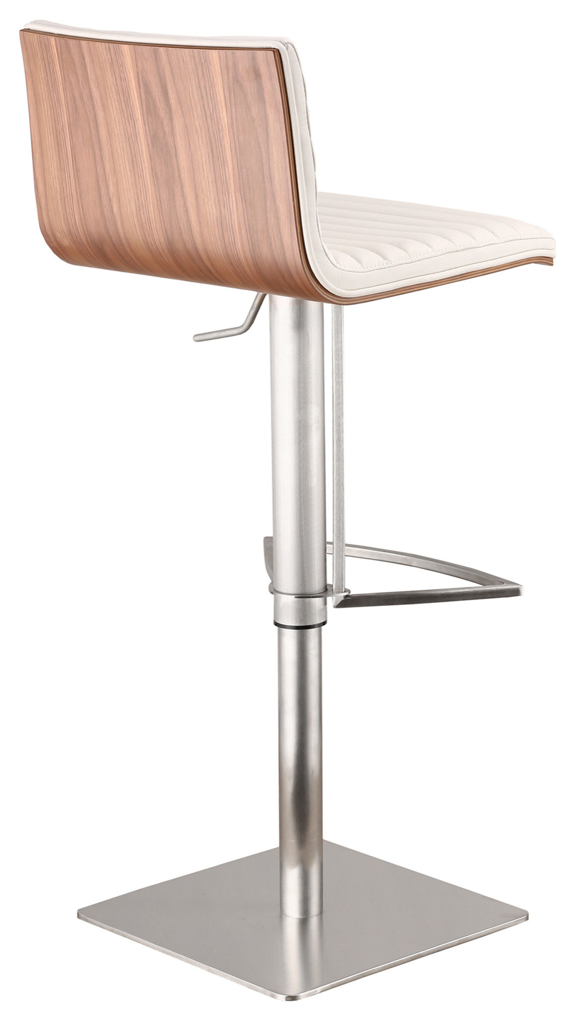 Café Adjustable Height Swivel White Faux Leather and Walnut Bar Stool ...