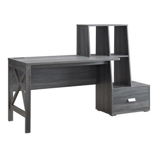 UrbanPro Transitional Wood Multi-Storage Desk in Distressed Gray ...