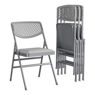 Pemberly Row Modern Ultra Comfort Folding Chair in Gray (4-pack ...