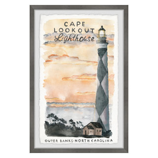 "Lookout Lighthouse" Framed Painting Print, 12x18 - Beach Style ...
