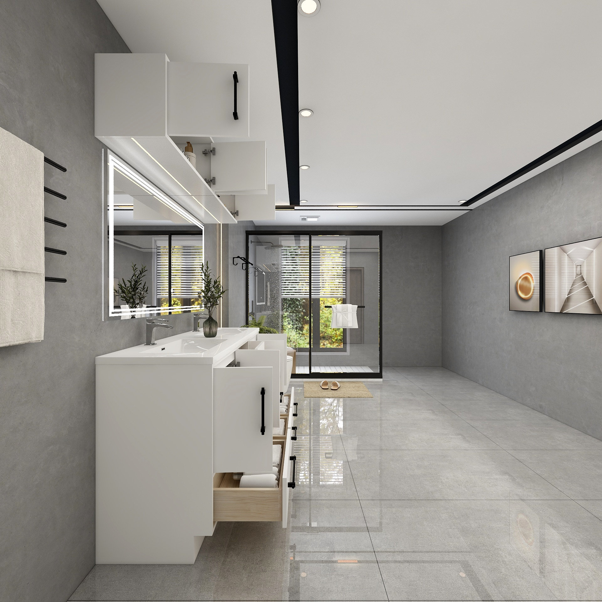 Victoria 60" Solid Wood Vanity Double Sink, Overhead Cabinet ...