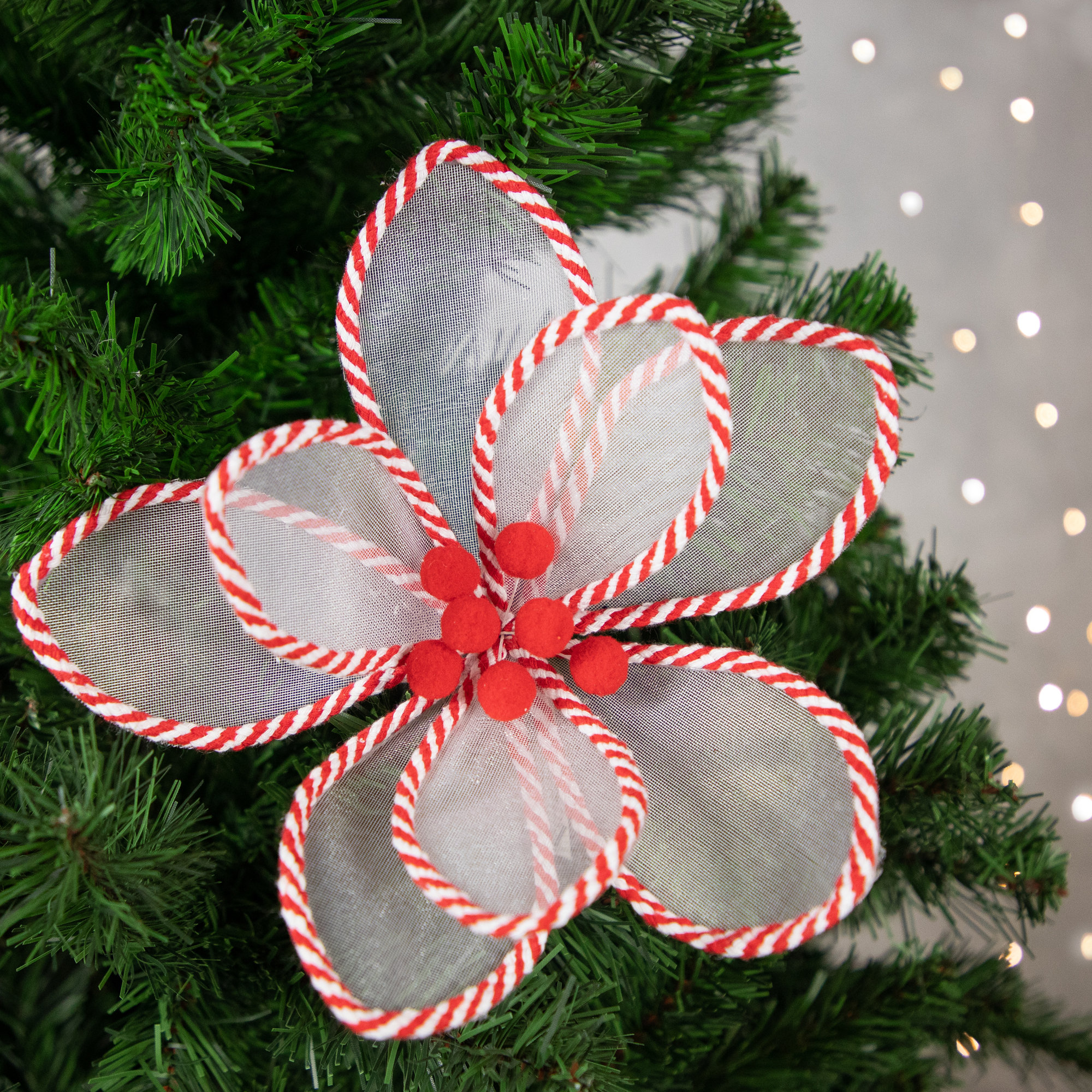 22" Candy Cane Poinsettia Floral Christmas Pick - Modern - Christmas ...