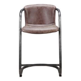 Freeman Counter Stool Grazed Brown Leather, Set of 2 - Industrial - Bar ...