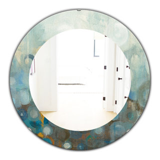 Designart Blue And Bronze Dots On Glass Ii Frameless Oval Or Round Wall ...