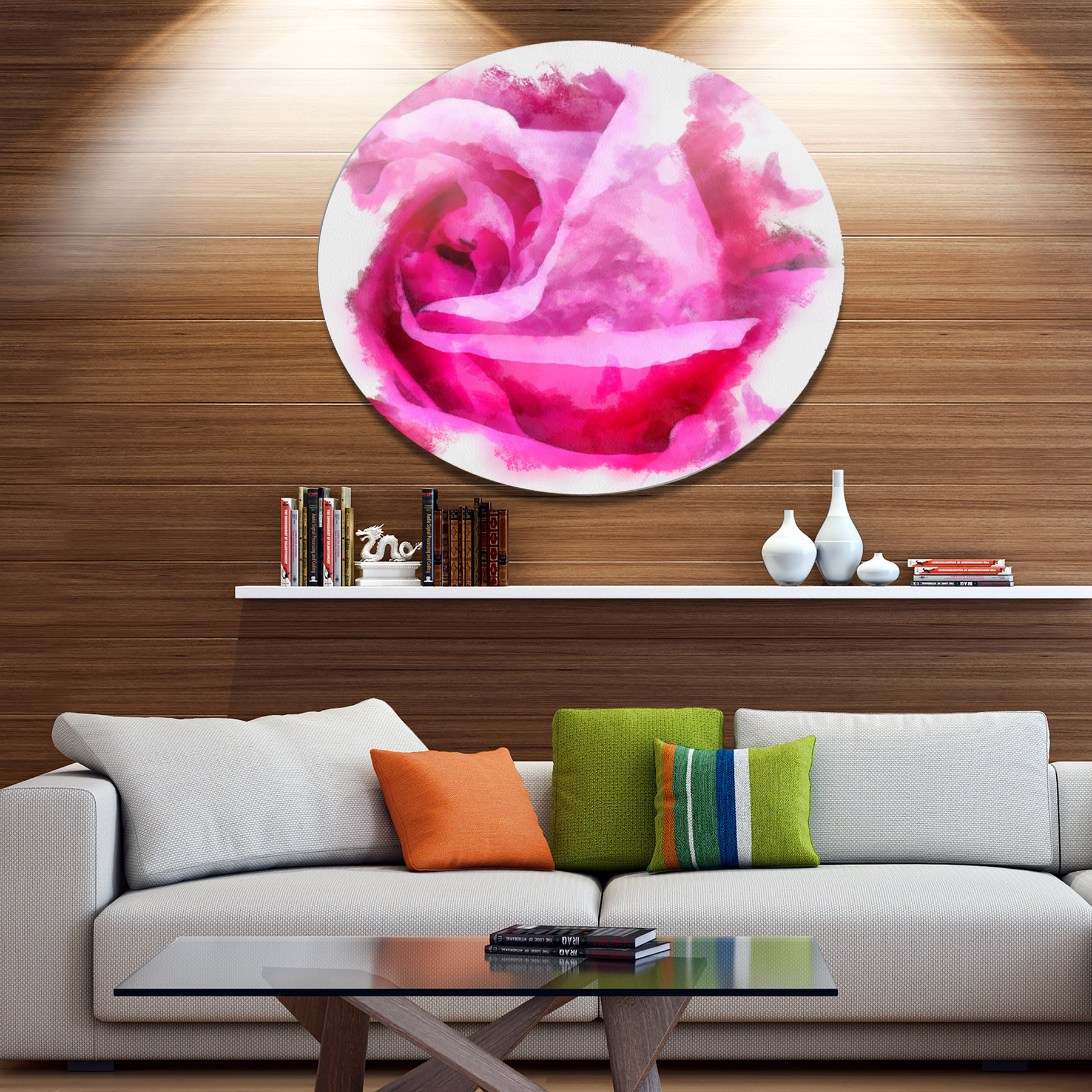 Bloomy Pink Rose Watercolor Drawing, Floral Disc Metal Wall Art, Disc ...