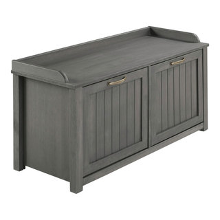 Farmhouse Tray Top Grooved Drop Down Shoe Storage Entry Bench, Gray ...