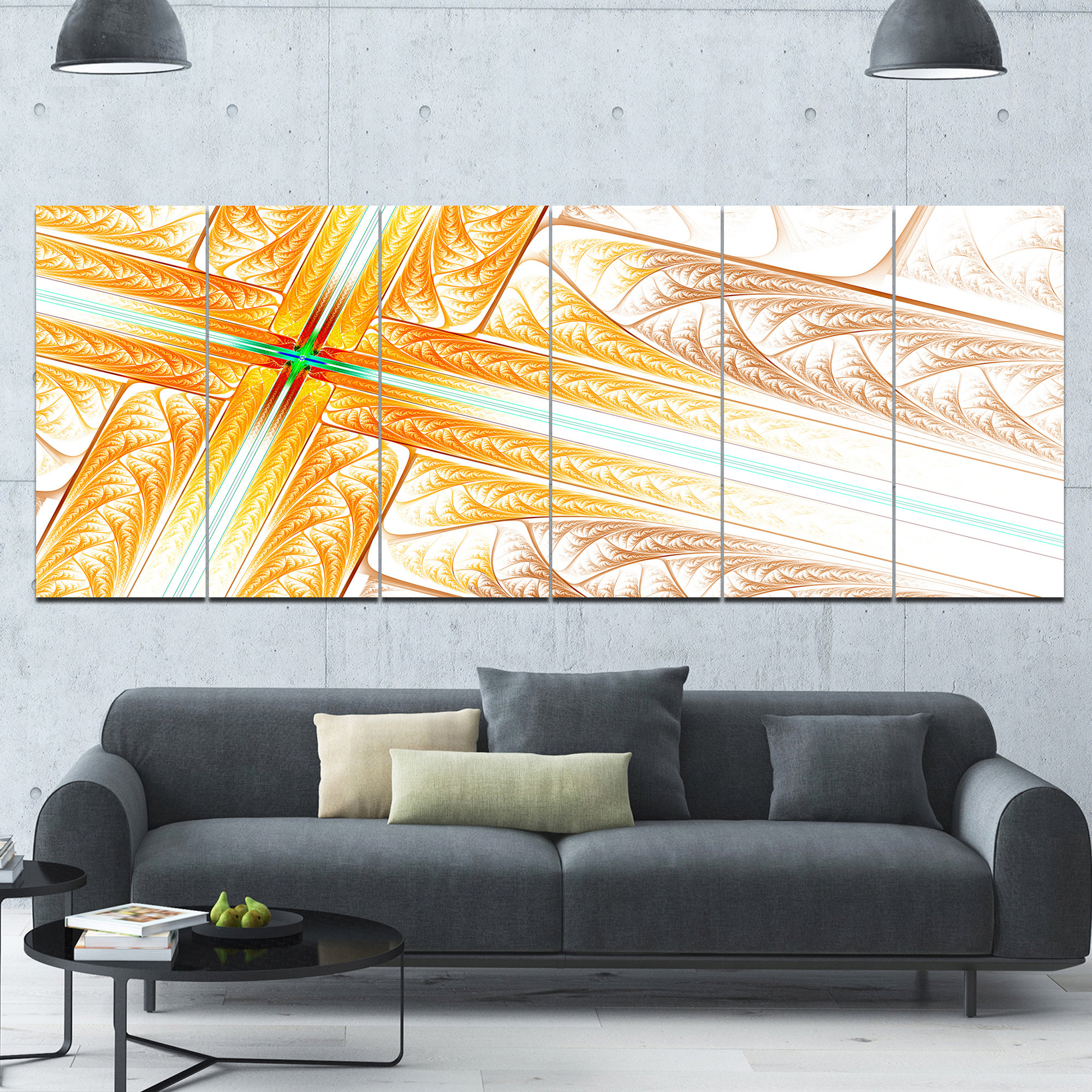 Brown Fractal Cross Design, Multipanel Abstract Art on Canvas, 70"x28 ...