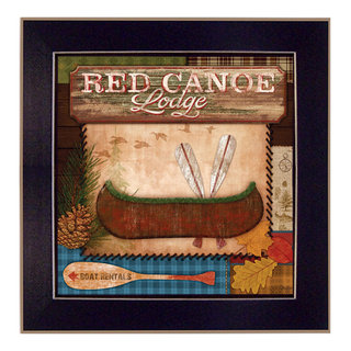 Red Canoe Lodge 1 Black Framed Print Wall Art - Rustic - Novelty Signs ...