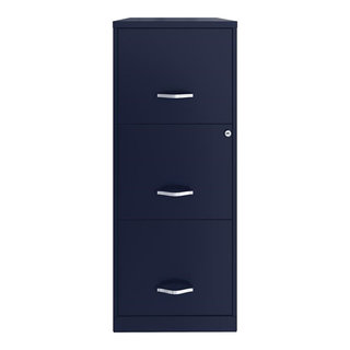 Pemberly Row 3 Drawer Metal Vertical File Cabinet with Lock in Navy ...