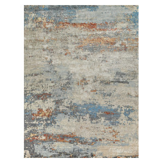 Laureno Hand-Knotted Bamboo Silk and Cotton Blue/Gray Area Rug, 12'x15 ...