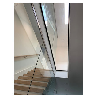 Two-Story glass stairwell wall with glass floor - Contemporary ...