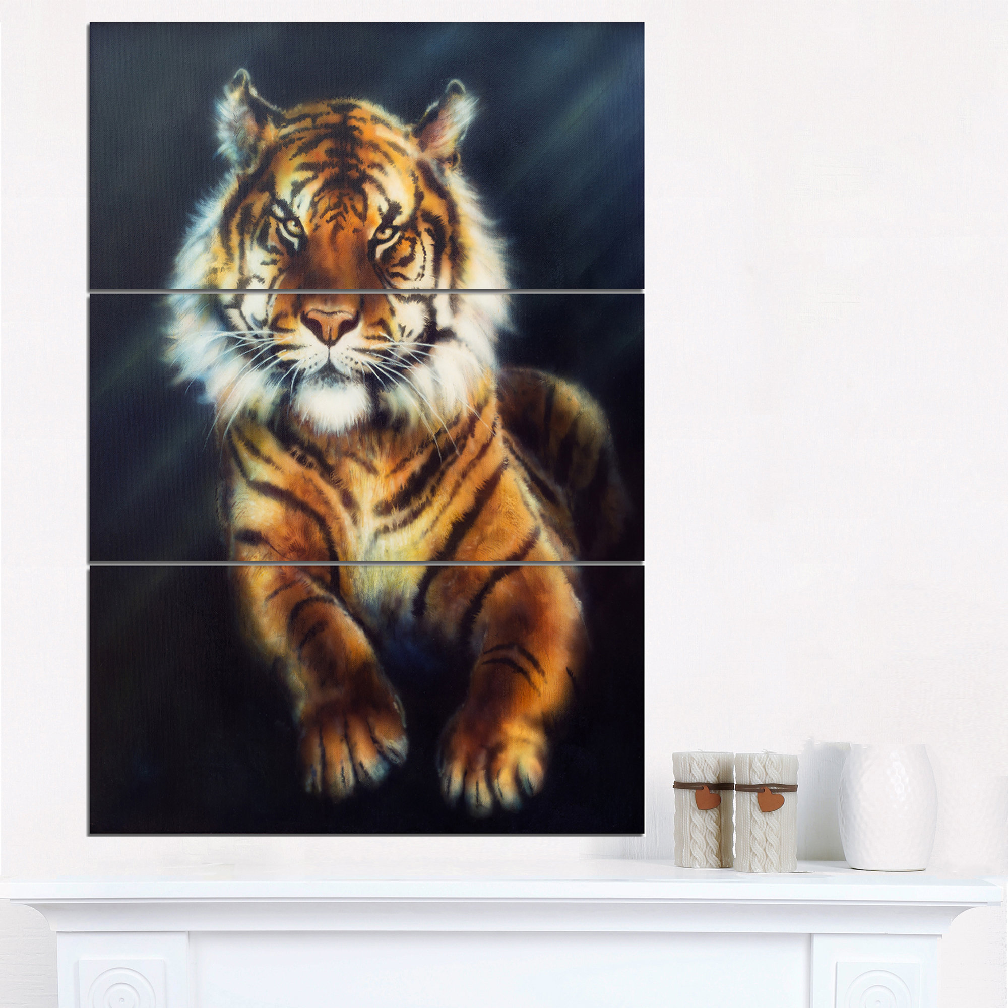 "Mighty Tiger" Animal Canvas Artwork, 28"x36" 3 Panel - Contemporary ...