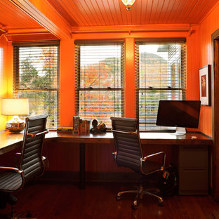 75 Beautiful Home Office With Orange Walls Pictures & Ideas | Houzz