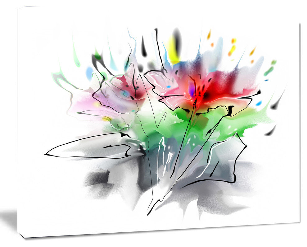 Textured Red Green Floral Design, Extra Large Floral Wall Art, 40"x30 ...