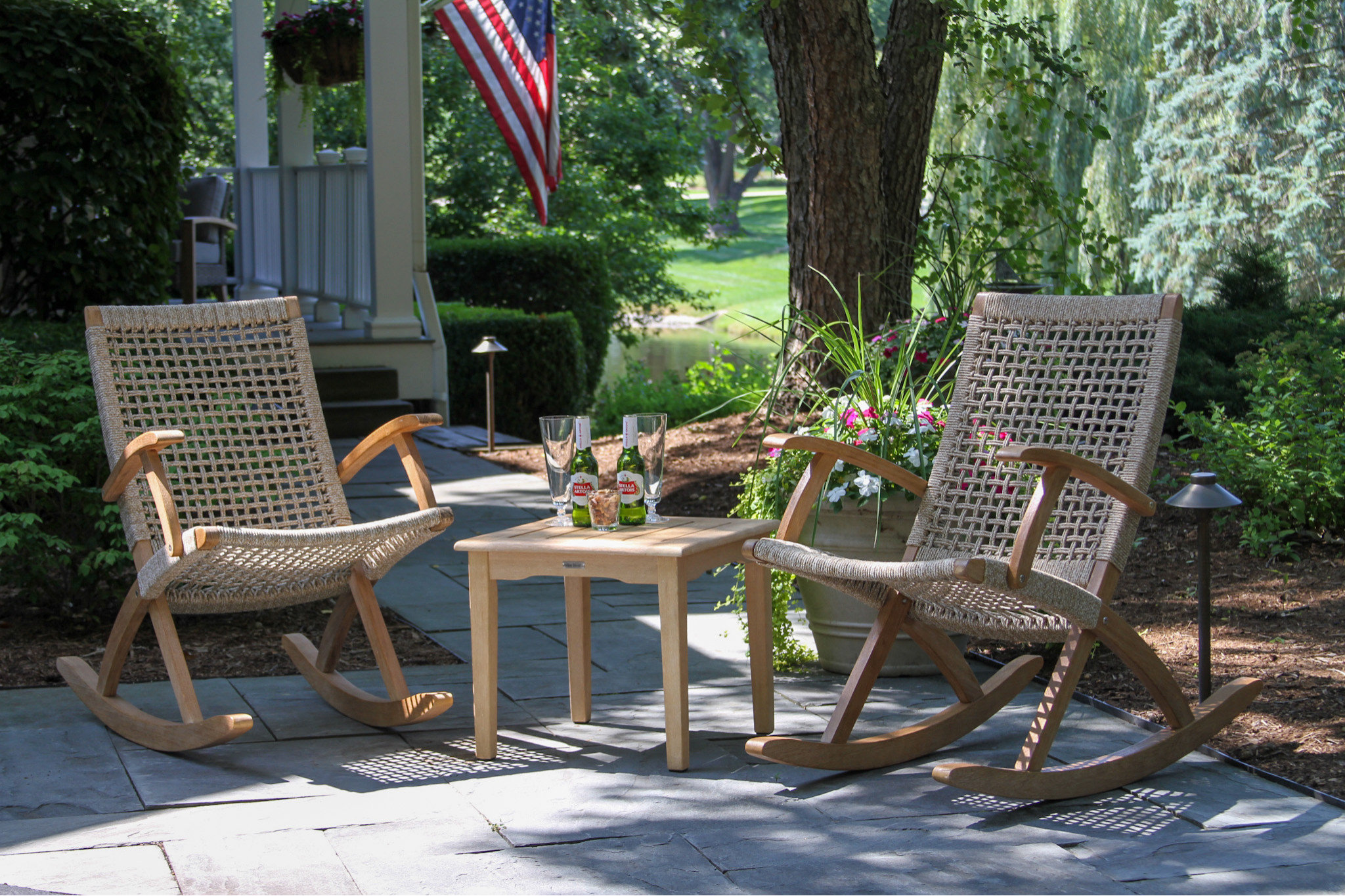 Eucalyptus and Rope Rocking Chair - Beach Style - Outdoor Rocking ...