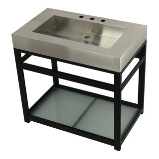 37" Stainless Steel Sink w/Steel Console Sink Base, 35-3/8"Lx37"Wx20-1/ ...