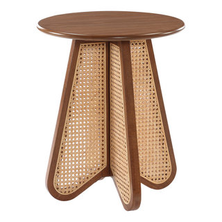 Linh Mid-century Walnut/Rattan Round End Table - Tropical - Side Tables ...