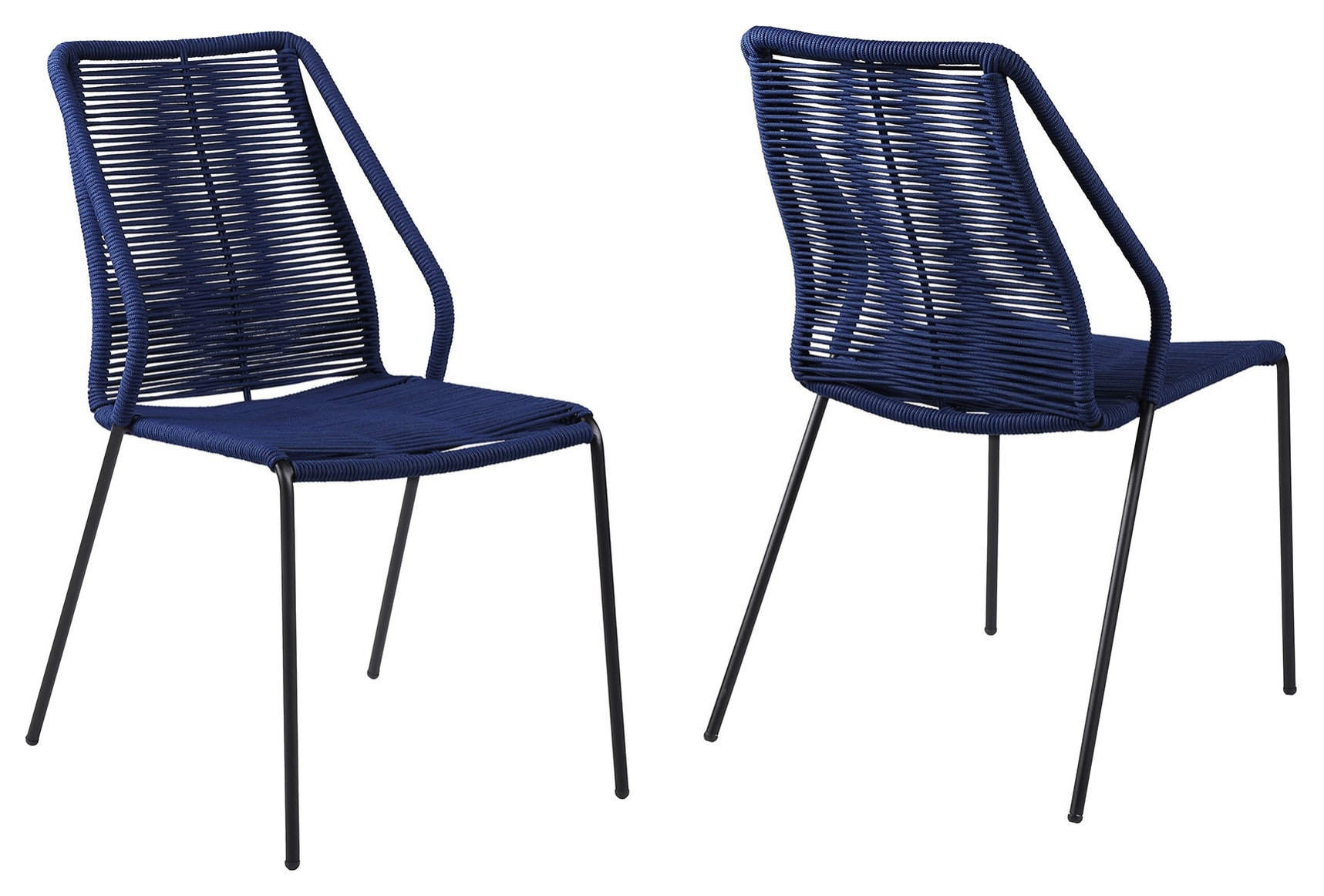 Clip Indoor Outdoor Stackable Steel Dining Chair With Blue Rope, Set of ...