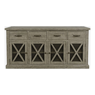 Telluride 70" Rustic Distressed Pine Four Drawer Sideboard Buffet ...