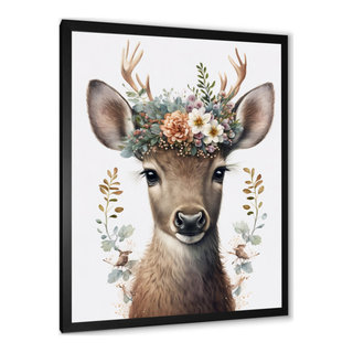Cute Baby Caribou With Floral Crown I Framed Print, 16x32 - Rustic ...