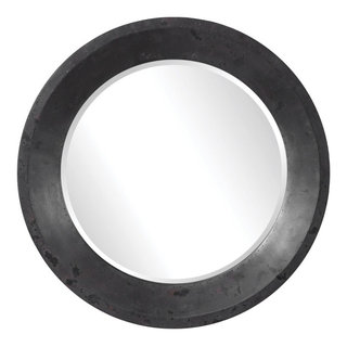 Industrial Round Mirror in Dark Gray and Rust Tones Nail Accents ...