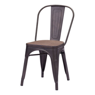 Dining Chair, Set of 2 Metal, Rustic Black, Dark Brown, Rustic ...