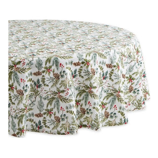Multi-Color Heritage Holiday Sprigs Printed Cotton Tablecloth 70 Round ...