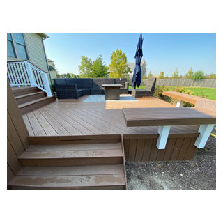 Multi-level TimberTech Rustic Elm Deck with Floating Bench in Naprville ...