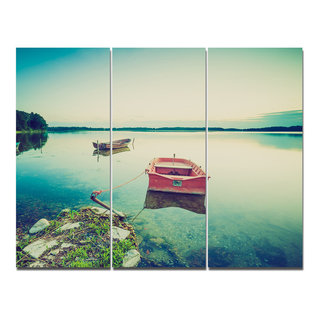 Beautiful Lake Vintage View, Boat Triptych Canvas Art Print, 36x28, 3 ...