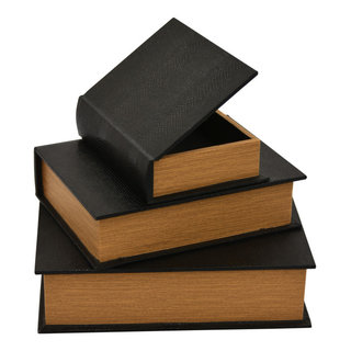 Plutus Brands Wood Book Box , Black Wood Set Of 3 - Contemporary ...