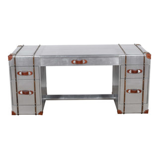 Pilot Executive Desk With Silver Aluminum Cladding and Leather Accents ...
