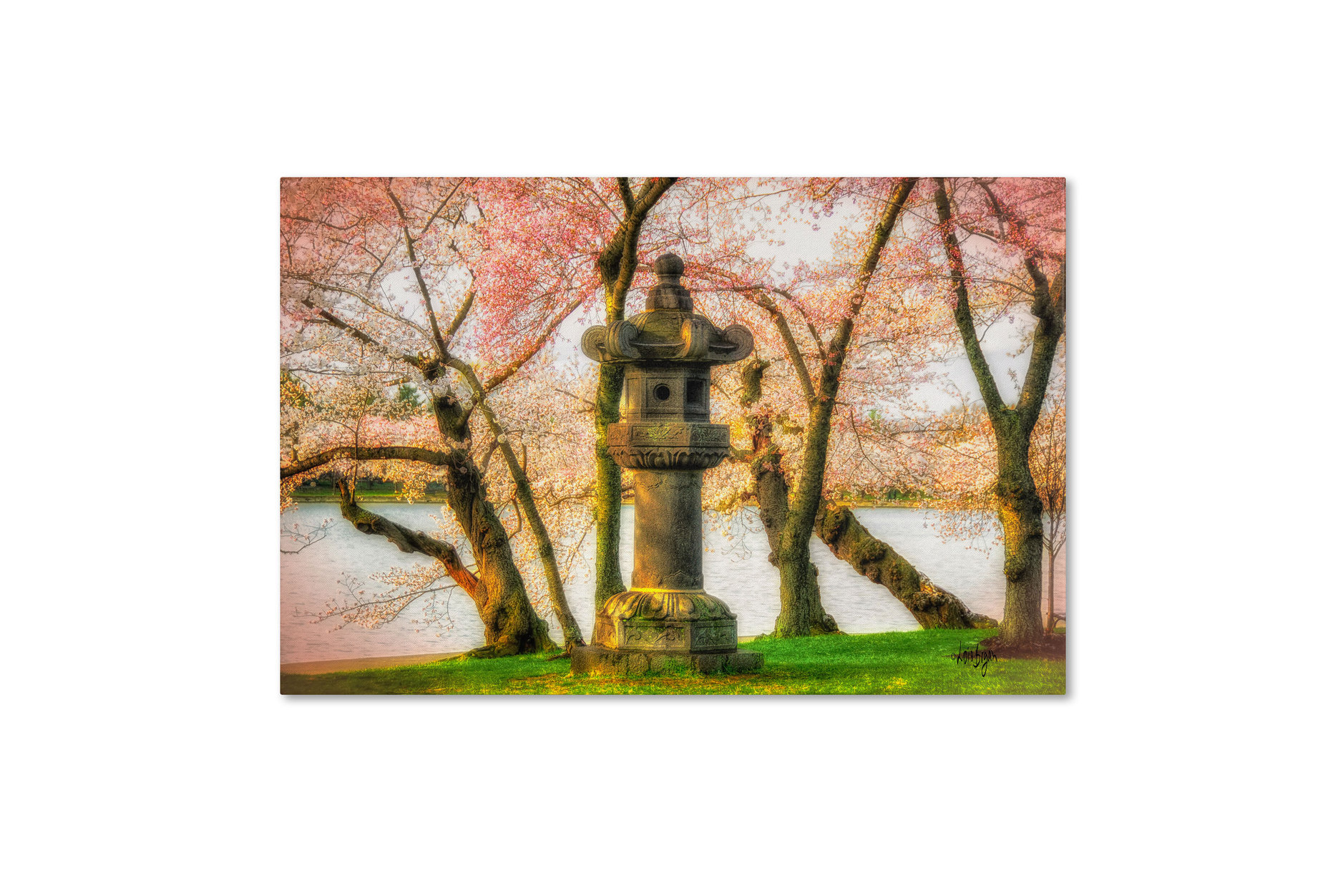 'Japanese Stone Lantern' Canvas Art by Lois Bryan, 22" x 32" - Asian ...