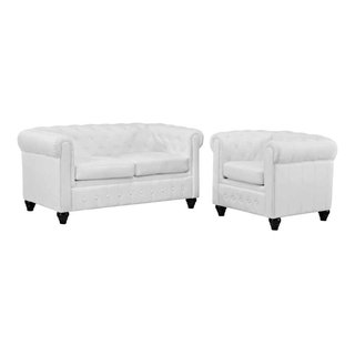 Earl 2 Piece Vinyl Living Room Set in White - Traditional - Living Room ...