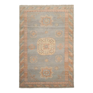6'x9' Hand Knotted Wool Afghan Oushak Oriental Area Rug, Mint, Blush ...