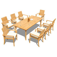 9-Piece Outdoor Teak Dining Set: 83" Rectangle Table, 8 Alps Stacking ...