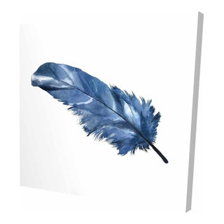 Blue Feather Print On Wrapped Canvas, 24"x24" - Contemporary - Prints ...