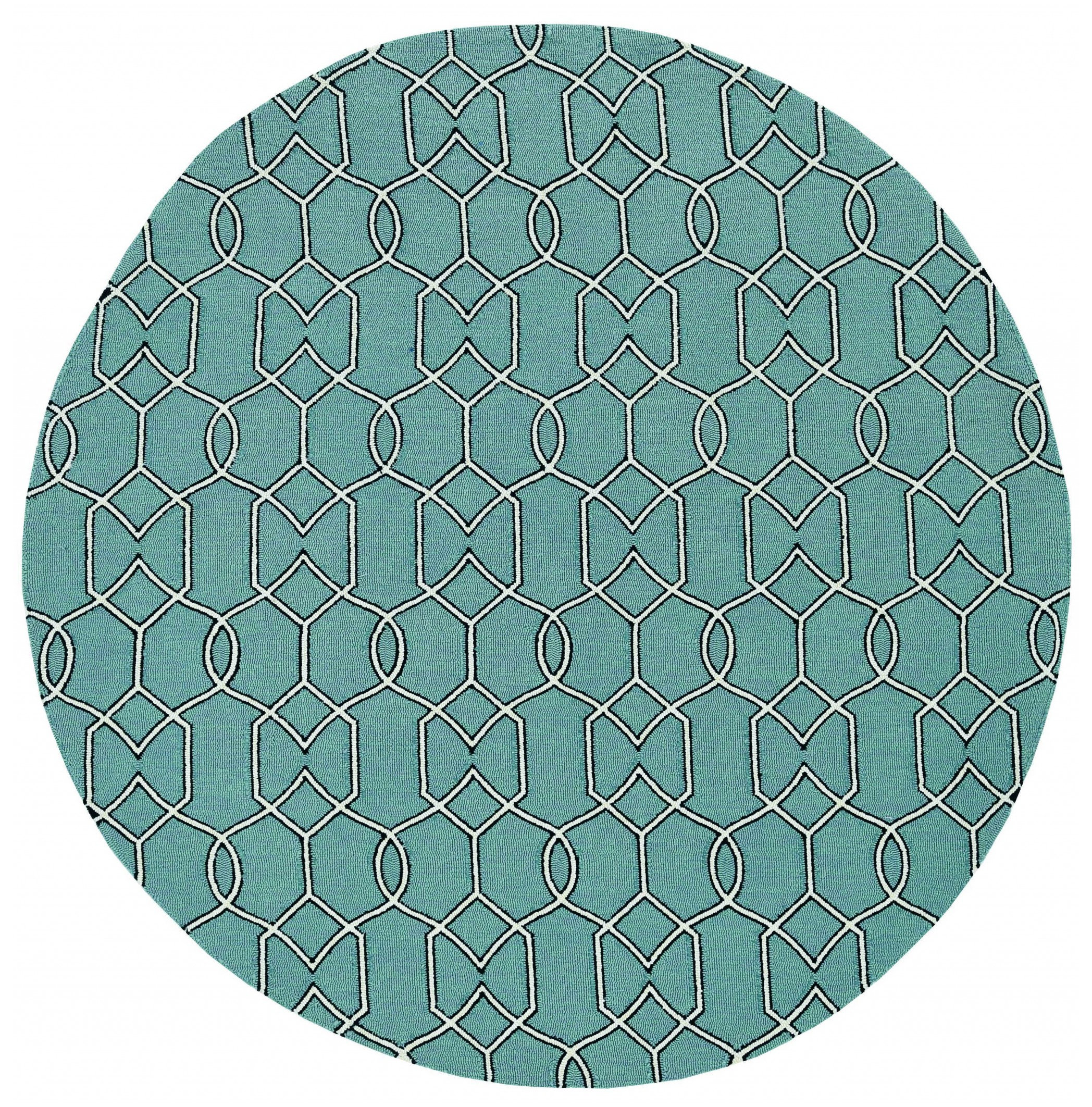 7' Spa Green Hand Hooked Uv Treated Geometric Round Indoor Outdoor Area ...