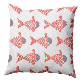 Fish Tales, Animal Print Pillow, 26" x 26" - Beach Style - Decorative ...