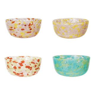 Round Glass Bowl with 4 Pattern Design Styles, Multicolor, Set of 4 ...