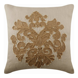 Beige Throw Pillow Cover, Beaded Linen, Leopard Purr, 24"x24" - French ...